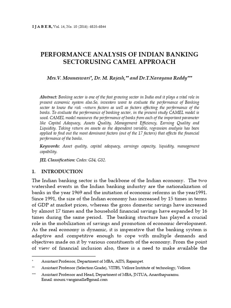 Performance Anlysis of Indian Banking Sector Using CAMEL Approach | PDF ...