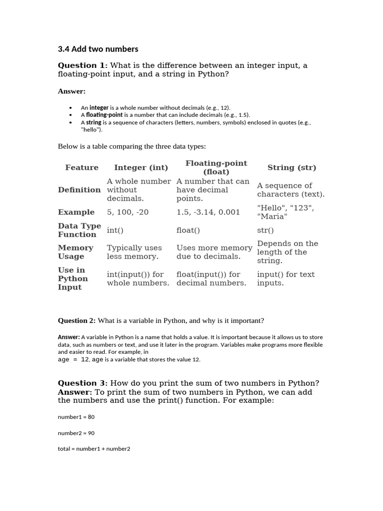 3.4 Question and answers (OXFORD!!!) | PDF | Integer (Computer Science) | Data Type
