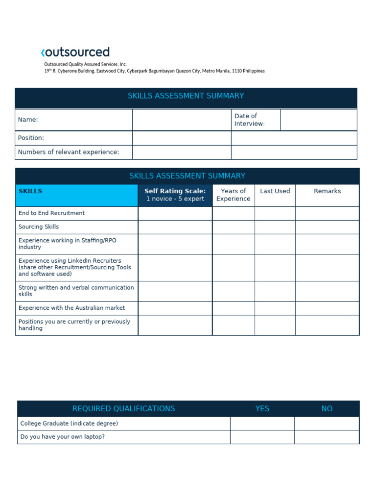 Sourcing Recruiter - SKILLS ASSESSMENT FORM | PDF | Career & Growth