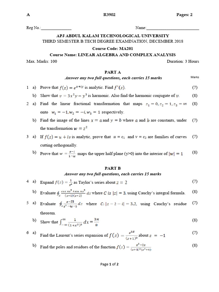 KTU 2015 Linear Algebra Exam Paper | PDF | Matrix (Mathematics ...