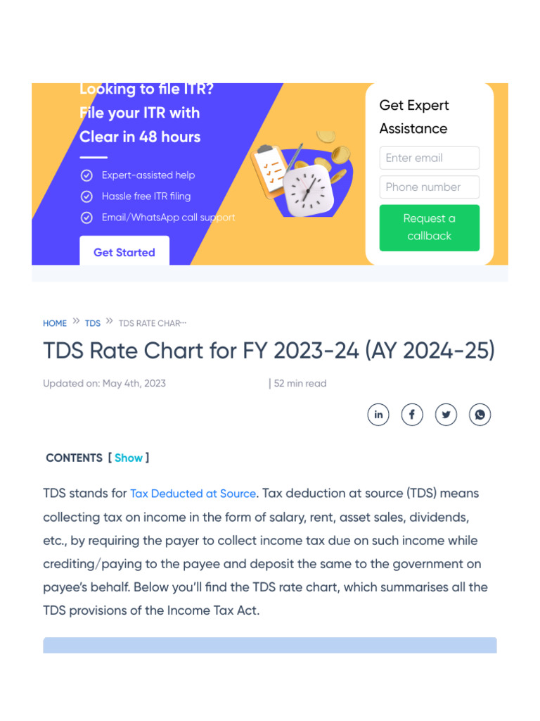 TDS Rate Chart FY 2023-24 | PDF | Capital Gains Tax | Interest