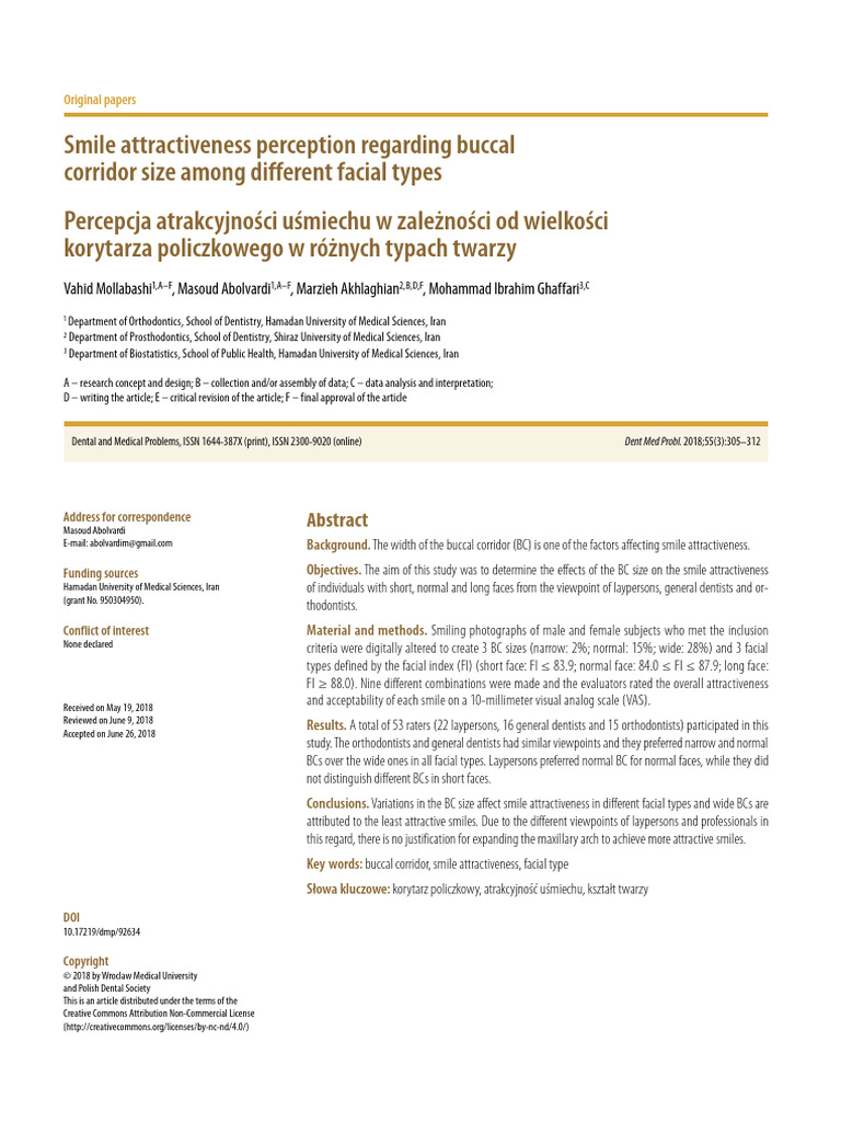 Smile Attractiveness Perception Regarding Buccal Corridor Size Among ...