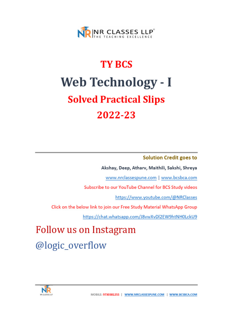 Web Technology - ISolved Practical Slips | PDF | World Wide Web ...