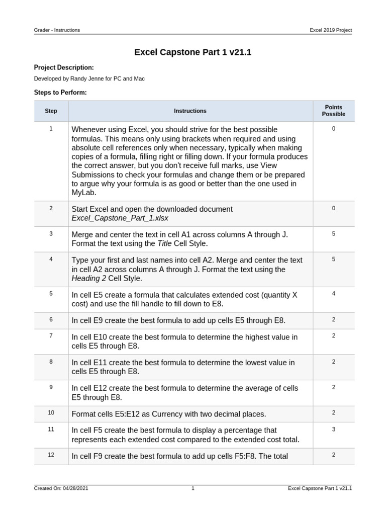 Excel Capstone Part 1 v21.1 - Instructions | PDF | Microsoft Excel | Mathematics