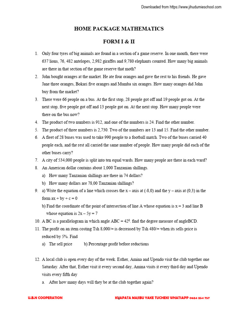 f1 & f2 Maths Home Package Qns | PDF | Area | Circle