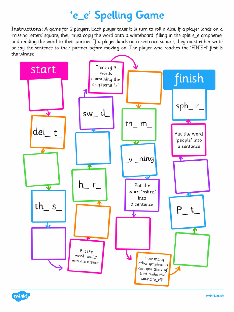 E e Spelling Board Game | PDF