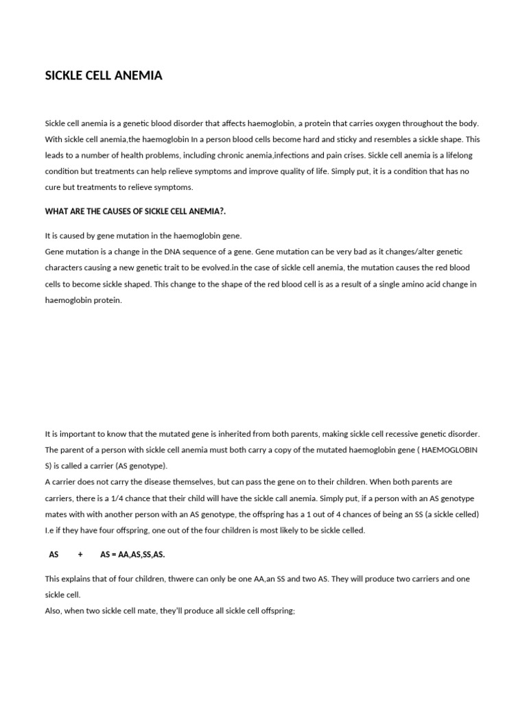 SICKLE CELL ANEMIA | PDF | Genetics | Mutation