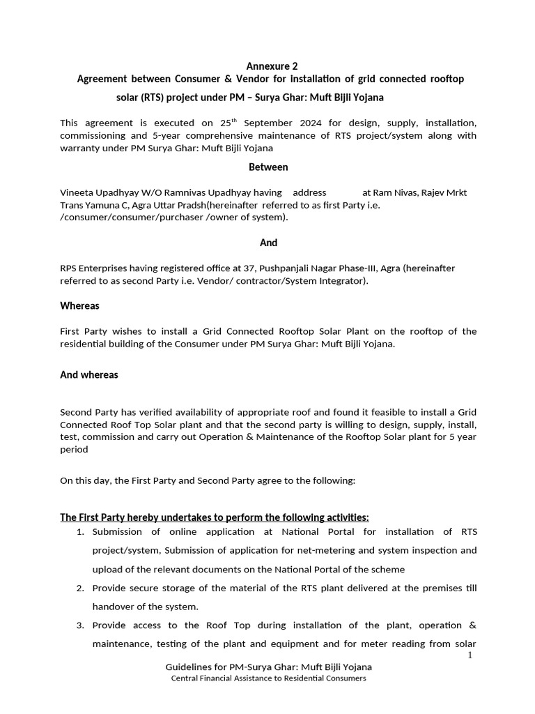 PM Surya Ghar Vendor Agreement Guide | PDF | Solar Panel ...