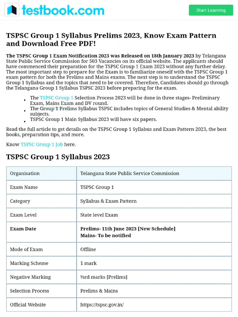 TSPSC Group 1 Syllabus Prelims 2023, Know Exam Pattern and Download ...
