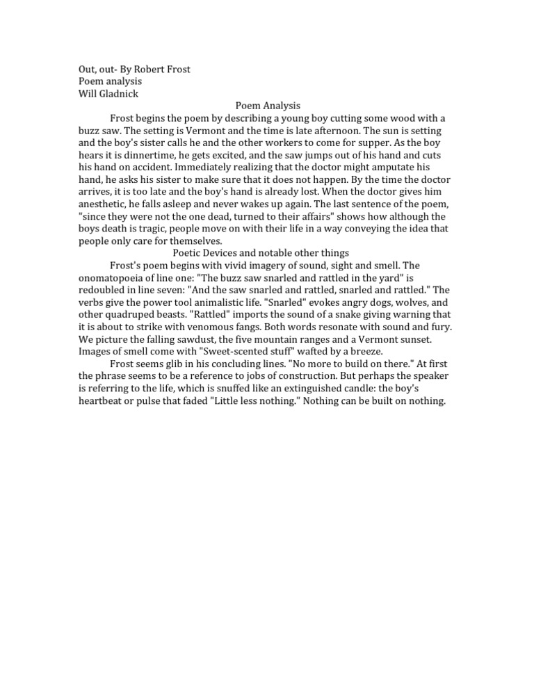 Analysis of "Out, Out" by Frost | PDF | Classics | General Fiction