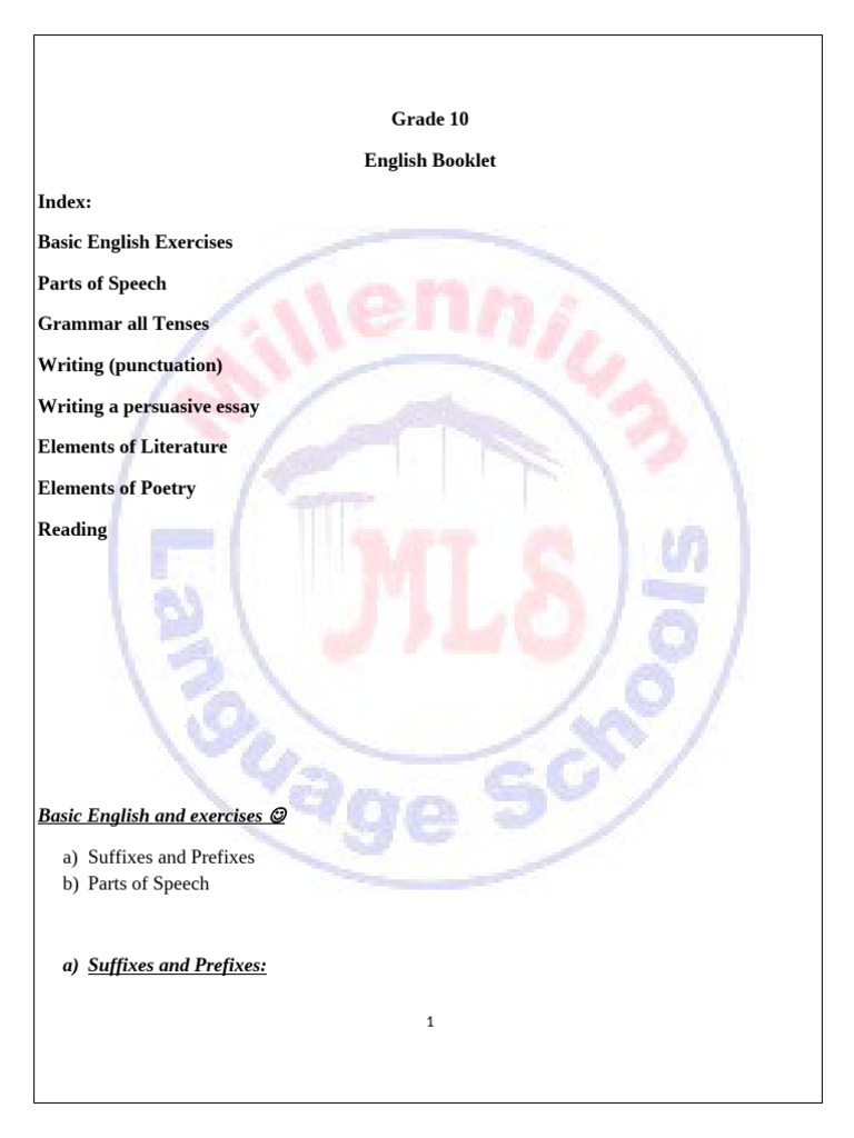 Grade 10 Booklet | PDF | Adjective | Adverb