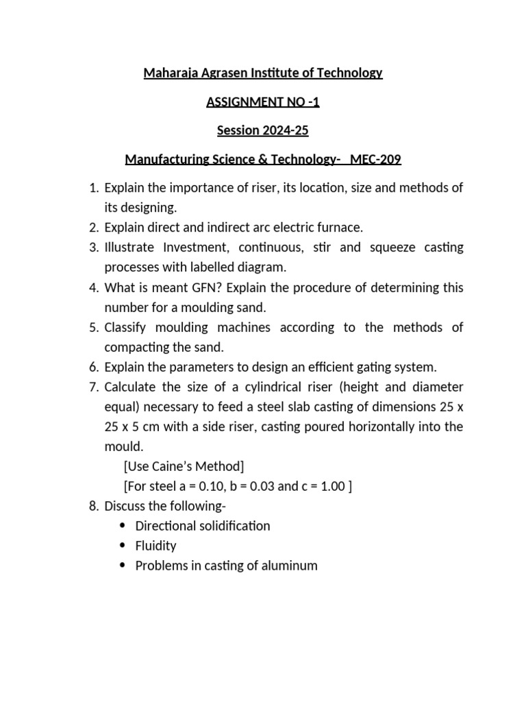MST Assignment 2024-25 Updated | PDF | Extrusion | Welding