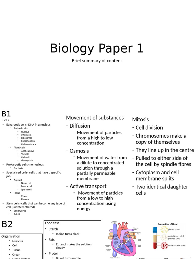 Biology Paper 1 Brief Knowledge Overview | PDF | Cell (Biology) | Glucose