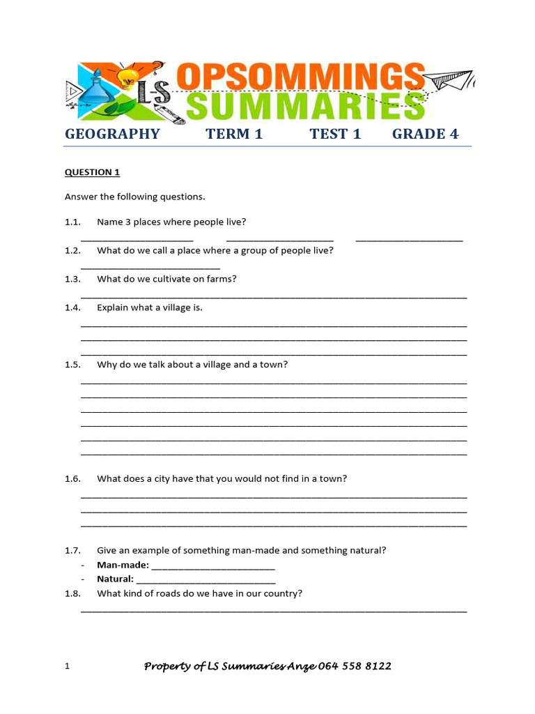 Geo Grade 4 Test Example | PDF | Road