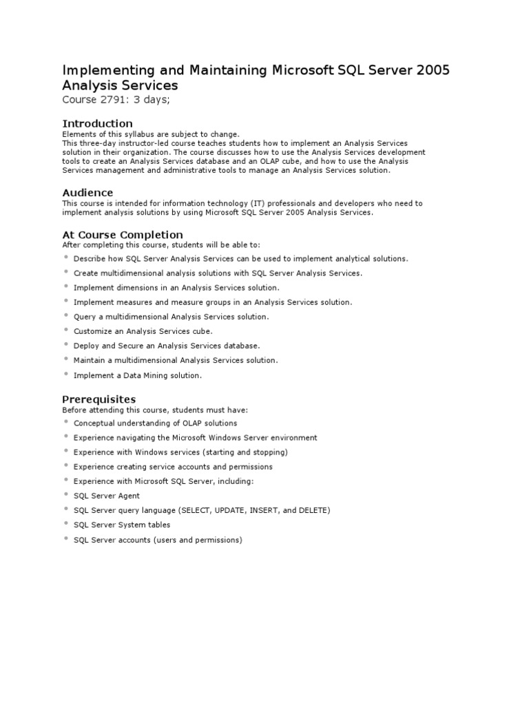 Moc 2791 | Download Free PDF | Microsoft Sql Server | Application Software