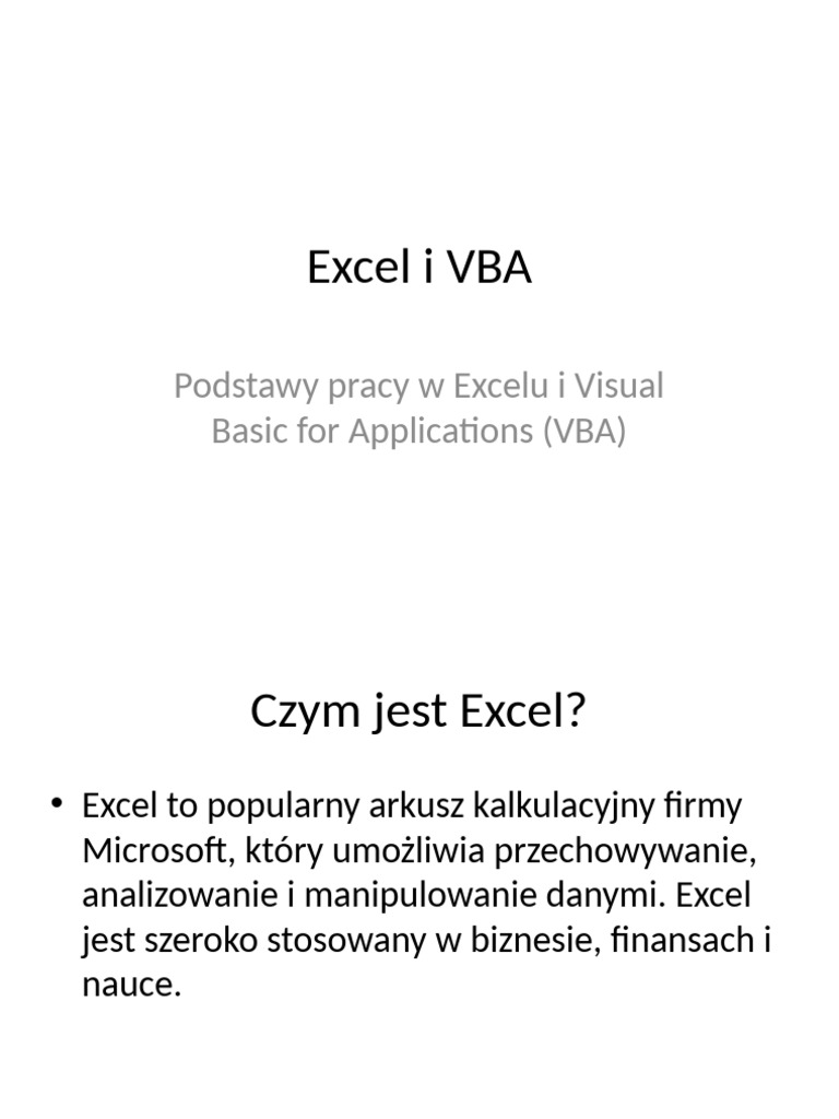 Excel I VBA Prezentacja | PDF