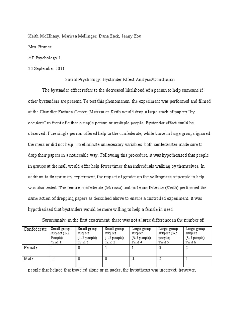 AP Psychology: Bystander Effect Study | PDF | Experiment | Hypothesis
