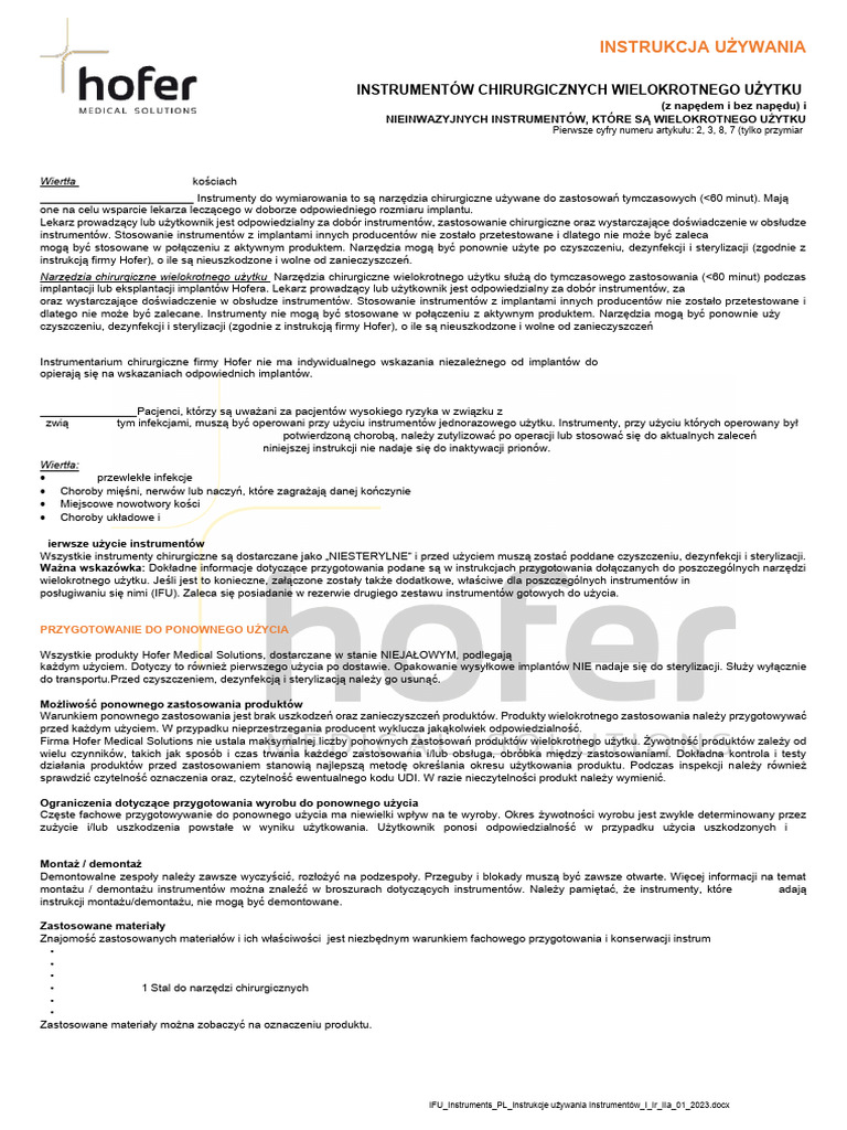 IFU - Instruments - PL - Instrukcje Używania Instrumentów - I - Ir ...
