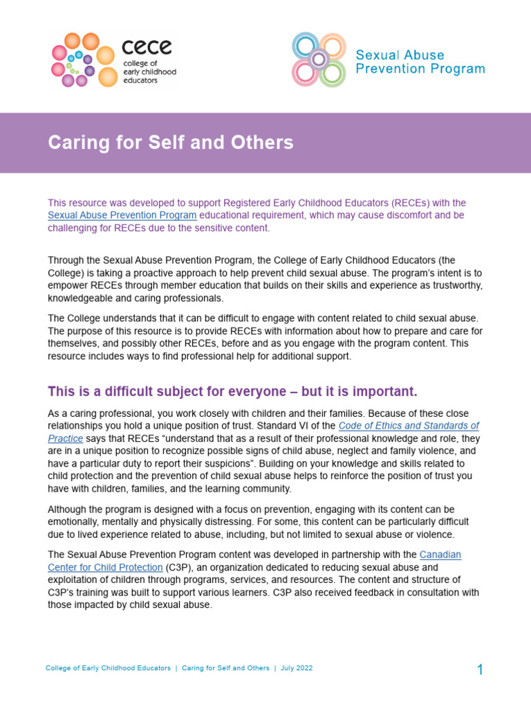 College of Early Childhood Educators - SAPP Resource - Caring For Self ...