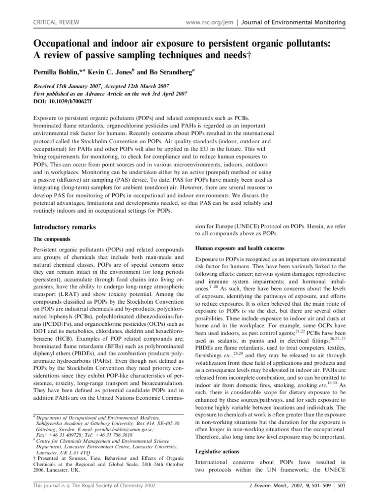 Occupational and Indoor Air Exposure To Persistent Organic Pollutants ...