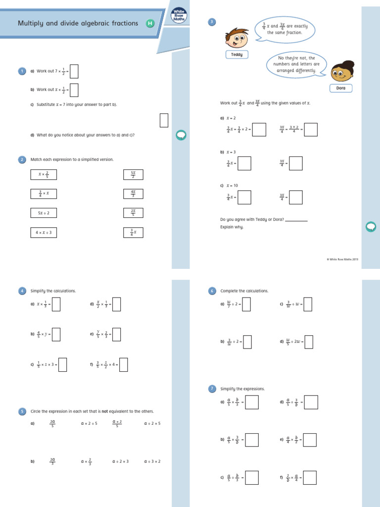 Y8 Autumn Block 3 WO10 Multiply and Divide Algebraic Fractions H 2019 ...