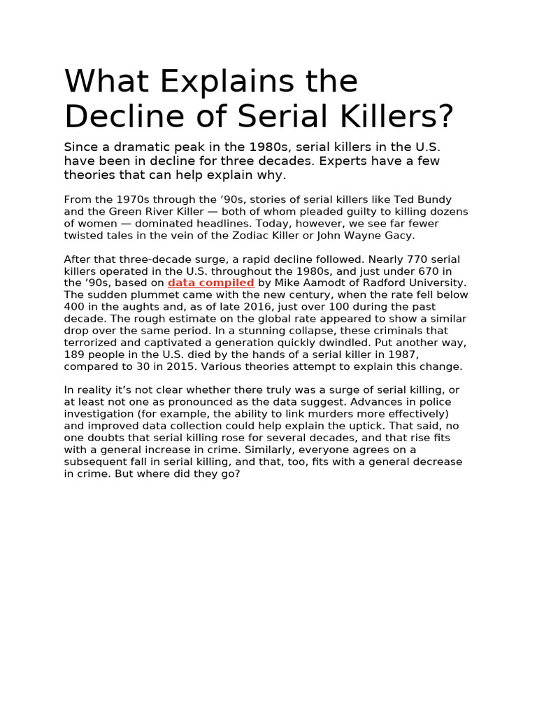 What Explains The Decline of Serial Killers | PDF | Serial Killer | Murder