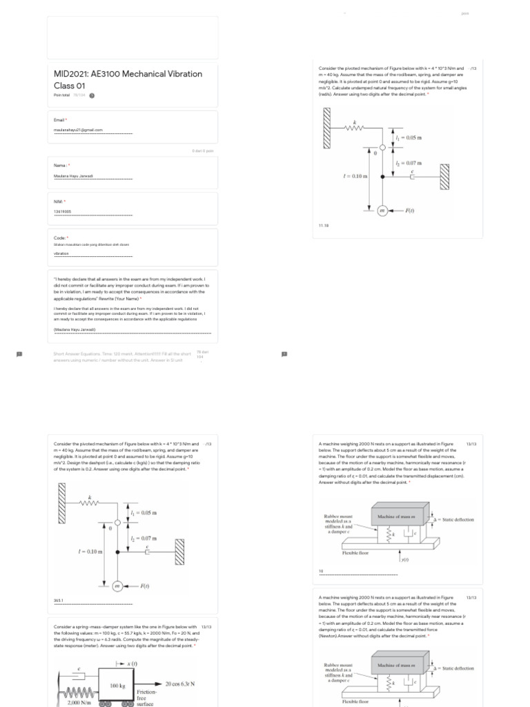 MID2021 - AE3100 Mechanical Vibration Class 01 | PDF | Resonance | Damping