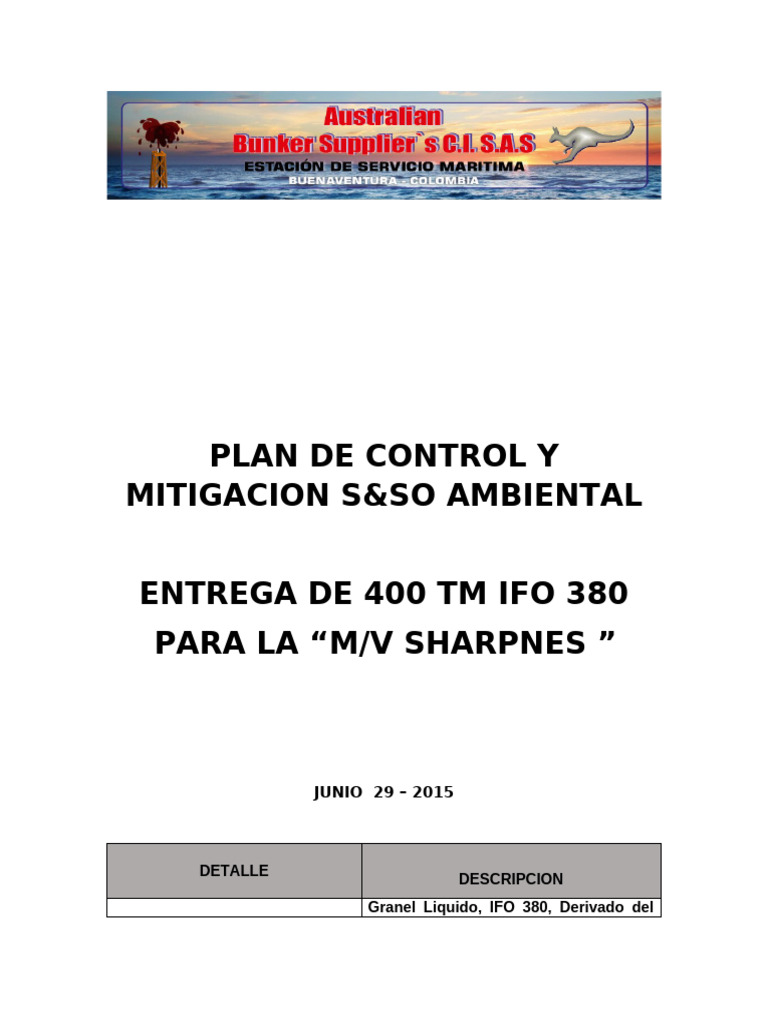 Plan de Mitigacion Entrega Ifo 380 Por Barcaza | PDF | Barcaza | Bomba
