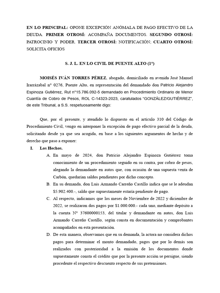 Excepcion de Pago | PDF | Pagos | Demanda judicial