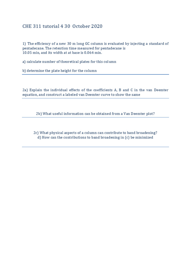CHE 311 Tutorial On Column Efficiency | PDF | Technology & Engineering