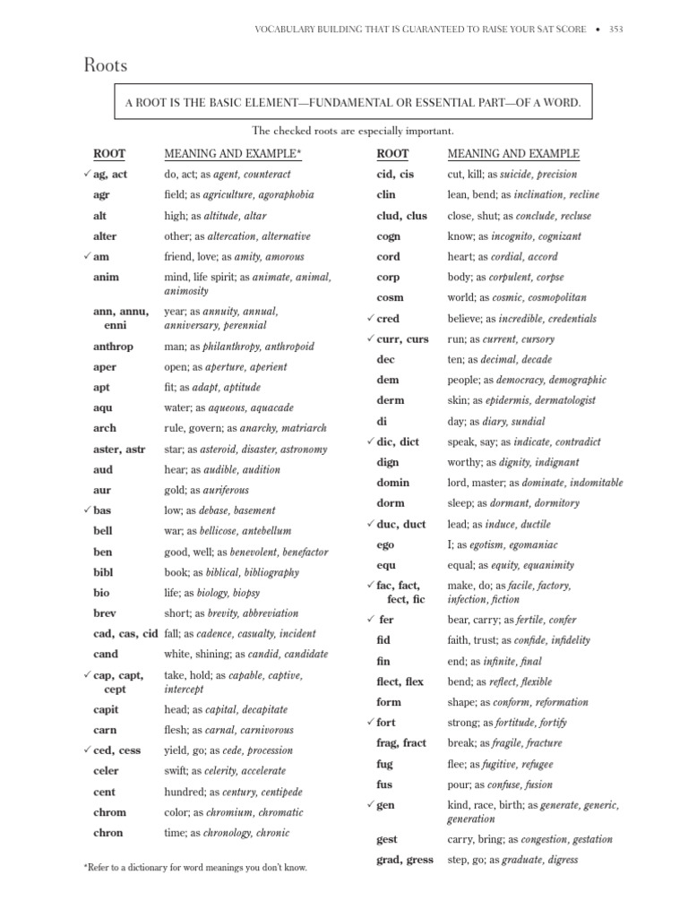 SAT Vocabulary Roots and Prefixes Guide | PDF