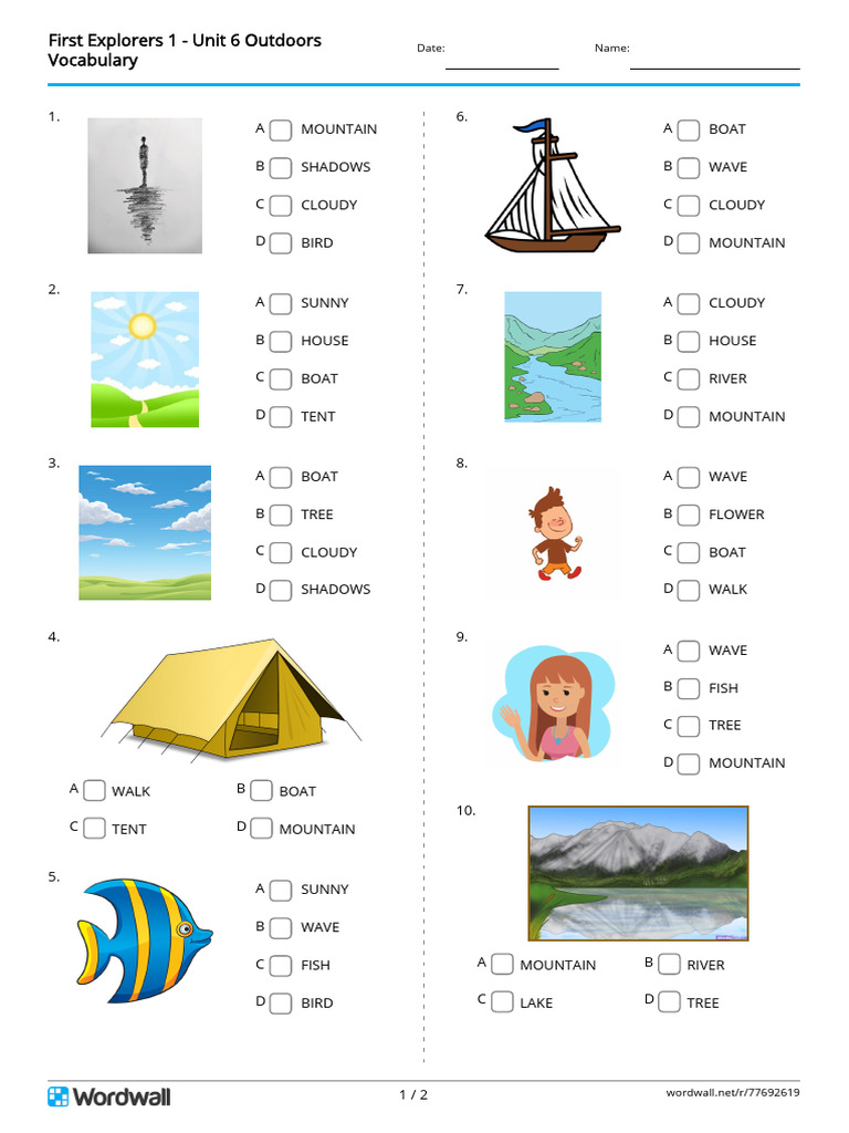 First Explorers 1 Unit 6 Outdoors Vocabulary Quiz | PDF