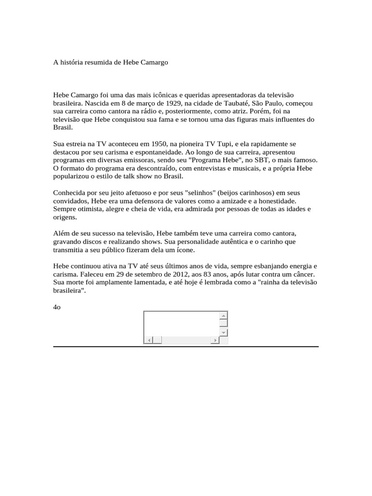 A história resumida de Hebe Camargo | PDF