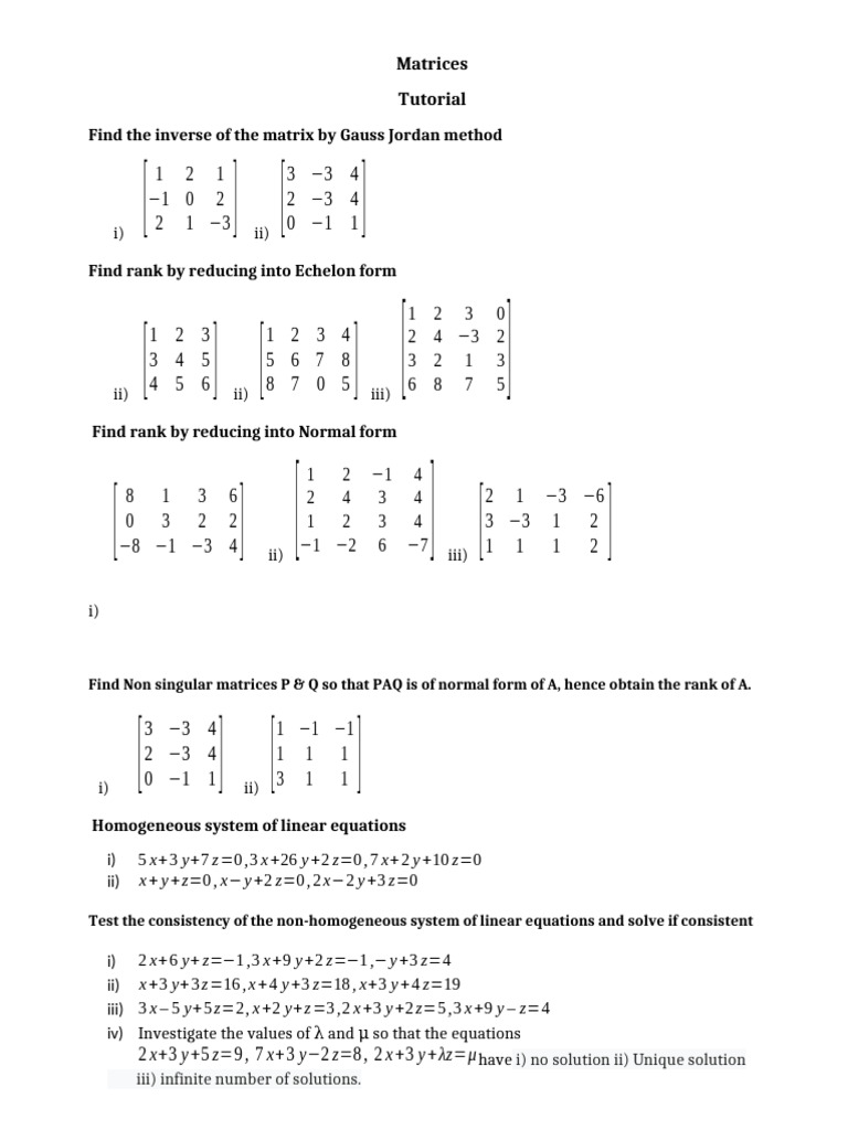 1. Matrices Tutorial | PDF | Matrix (Mathematics) | Algebra