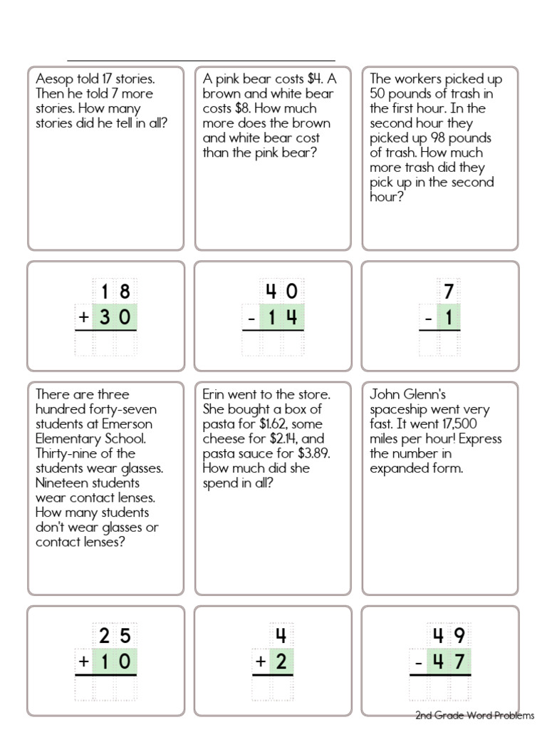 2nd Grade Word Problem Worksheets Book5 | PDF