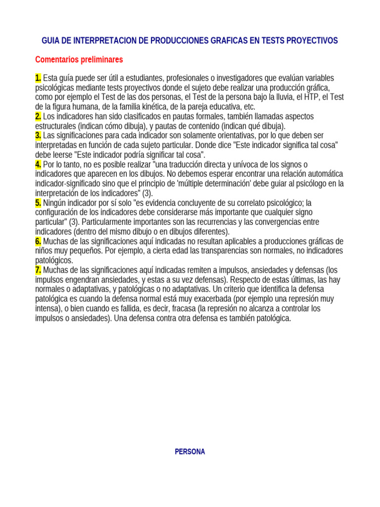 Guía de Tests Proyectivos Gráficos | PDF | Neurosis | Sicología