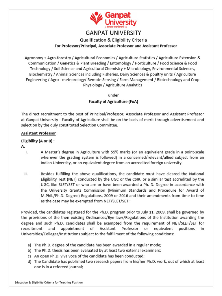 Eligibility Qualification For Teaching Positions | PDF | Doctor Of ...