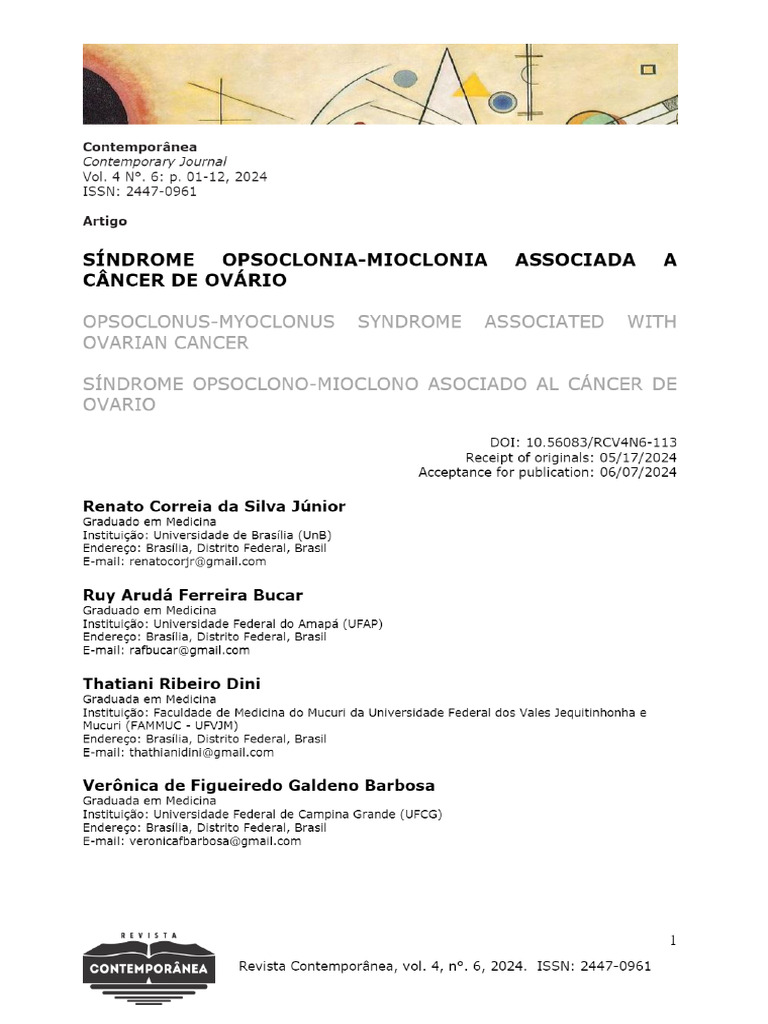 Artigo - Síndrome Opsoclonia-Mioclonia Associada A Câncer de Ovário | PDF