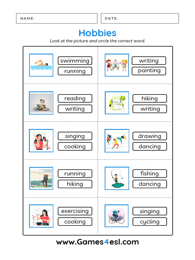 Hobbies Activity Worksheet | PDF