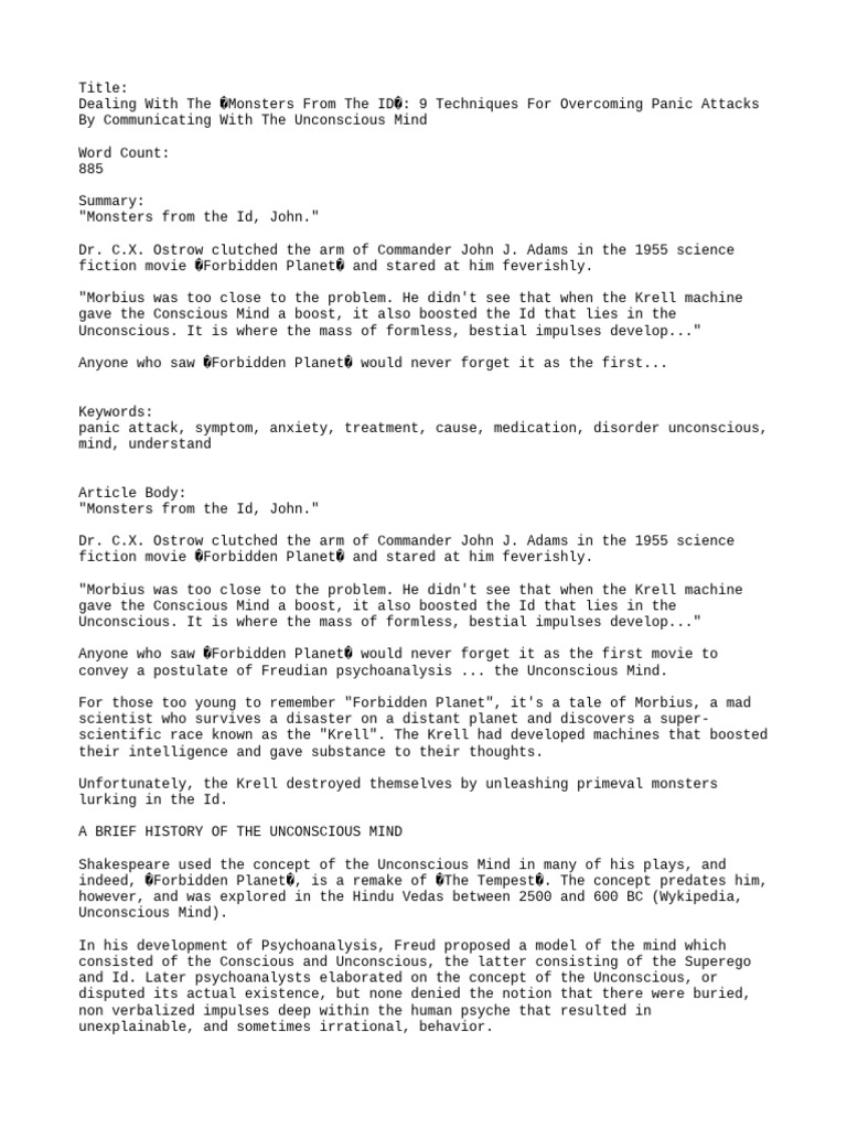 Dealing With The Monsters From The ID 9 Techniques For Overcoming Panic ...