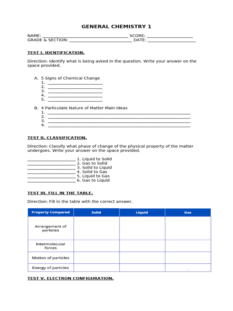 GENERAL CHEMISTRY 1 First Monthly Exam | PDF