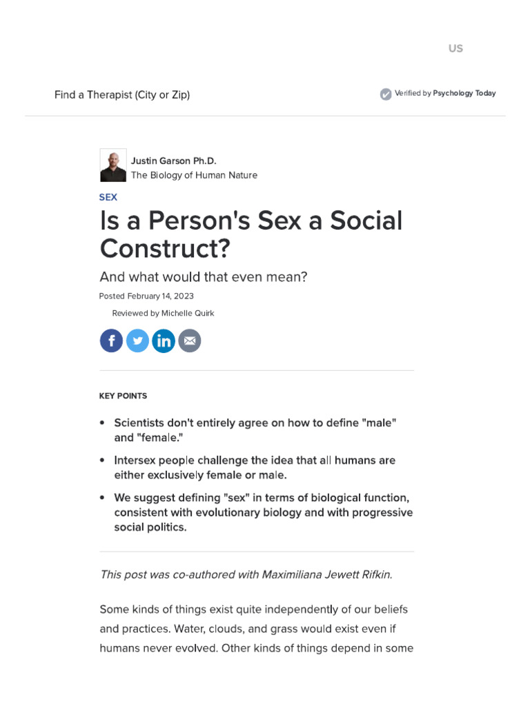 Is A Person S Sex A Social Construct Psychology Today Pdf 