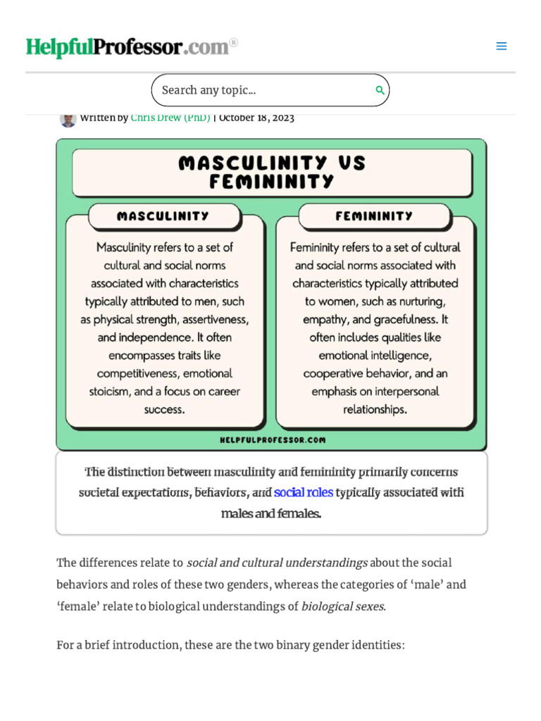 Masculinity Vs Femininity - Similarities and Differences (2024) | PDF