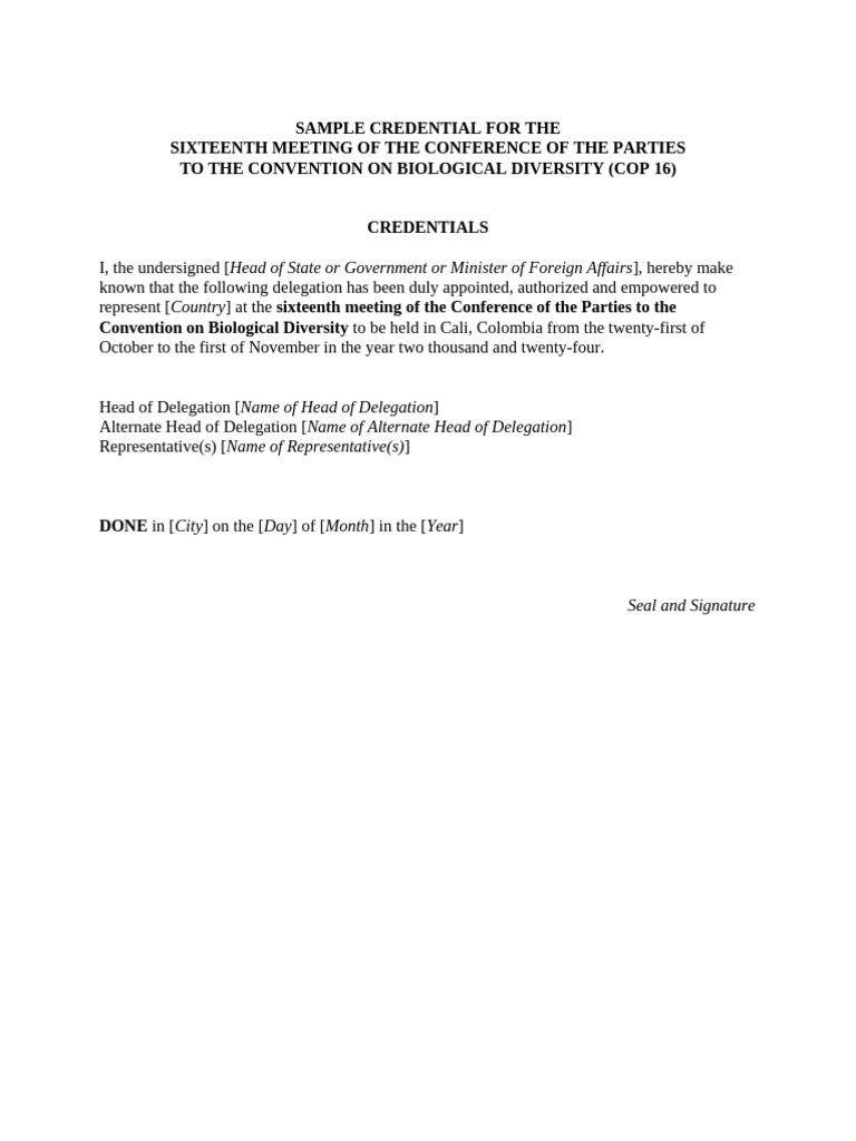 Cop 16 Credentials Template en | PDF | Law