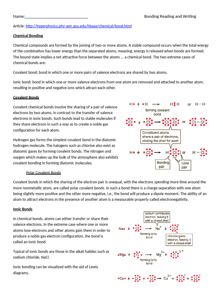 Ionic vs Covalent Reading and Writing | PDF | Chemical Bond | Ionic Bonding