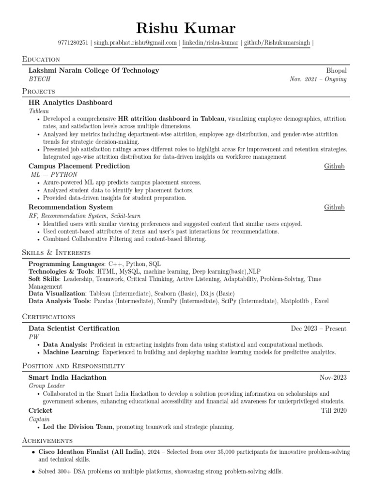 Rishu Kumar | PDF | Analytics | Machine Learning