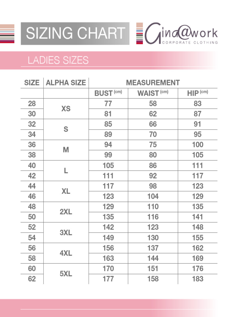 Gina Sizing Chart | PDF