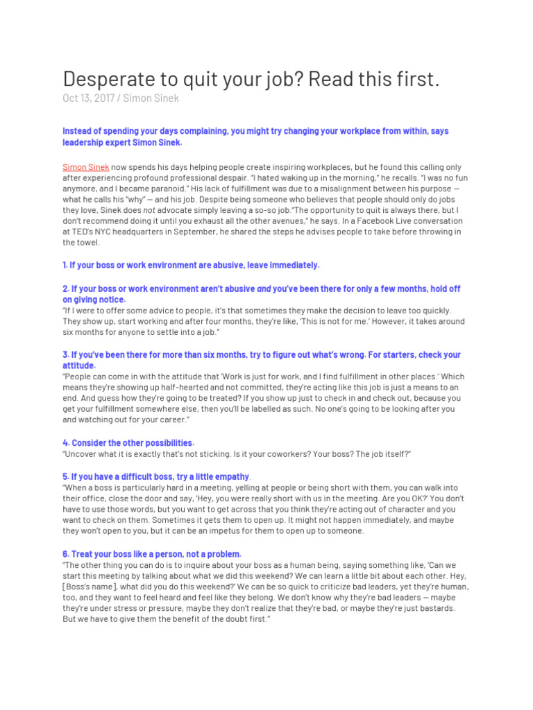 Desperate To Quit Your Job | PDF | Self-Improvement