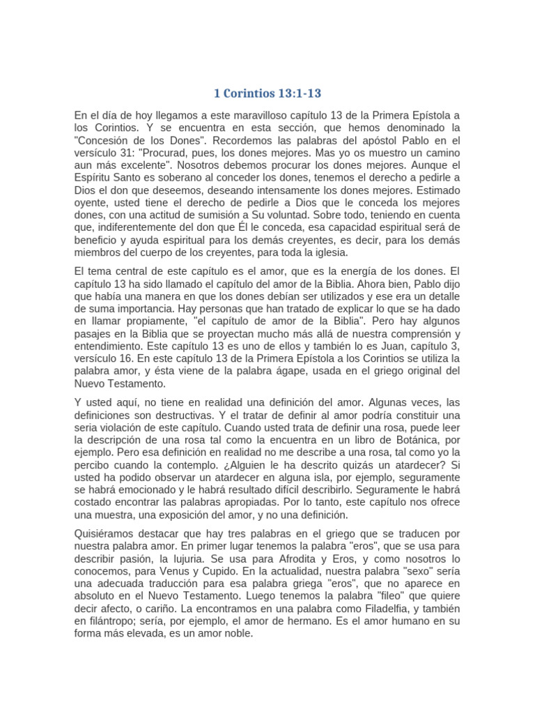 1 Corintios 13 | PDF | Amor | Primera epístola a los corintios