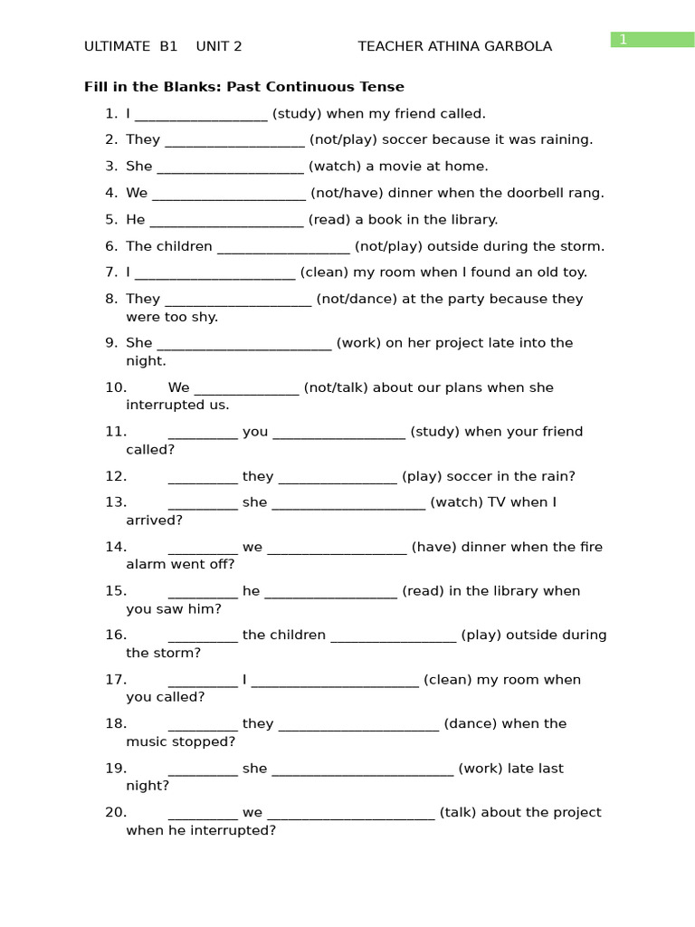 simple past and past continuous exercises ultimate b1 | PDF